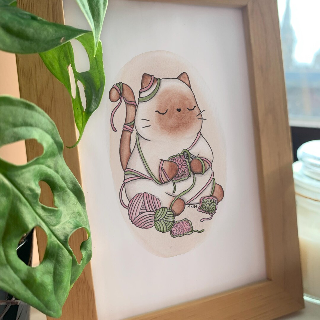 Wooly Whiskers / Hobby Cat Art Print / Crochet Cat Art / Crafty Cat Art ...