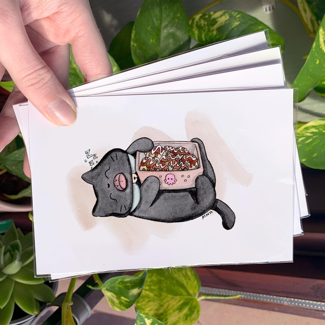Tako Meowki / Neko Noms / Cat Art Print / Japanese Snacks Art / Small ...