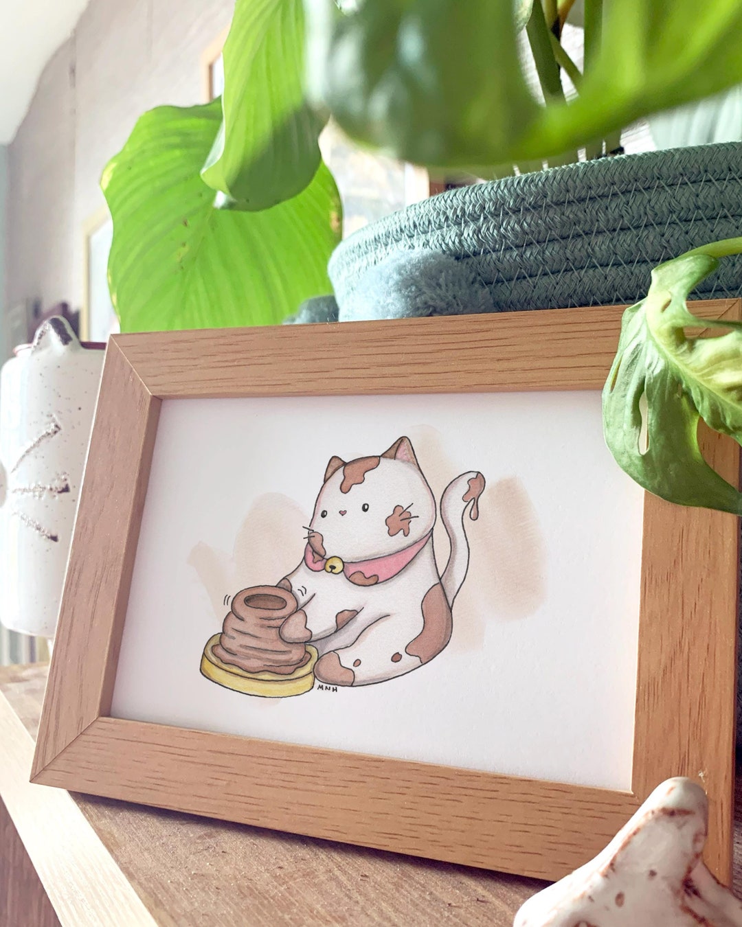 Pottery Paws / Hobby Cat Art Print / Pottery Cat / Clay Cat Art Print ...