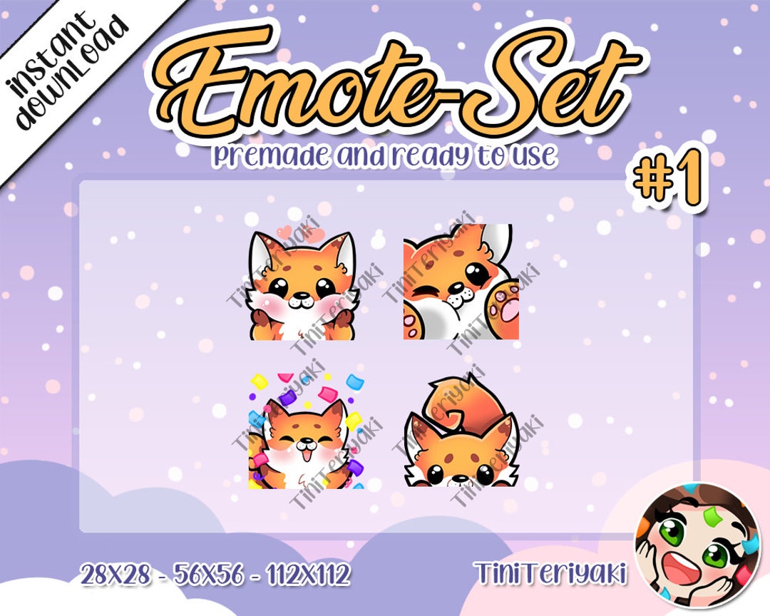 Cute Fox Emote Set 1 Love, Aww Hug Hi Hype, Party Lurk, Sneaky Fox ...