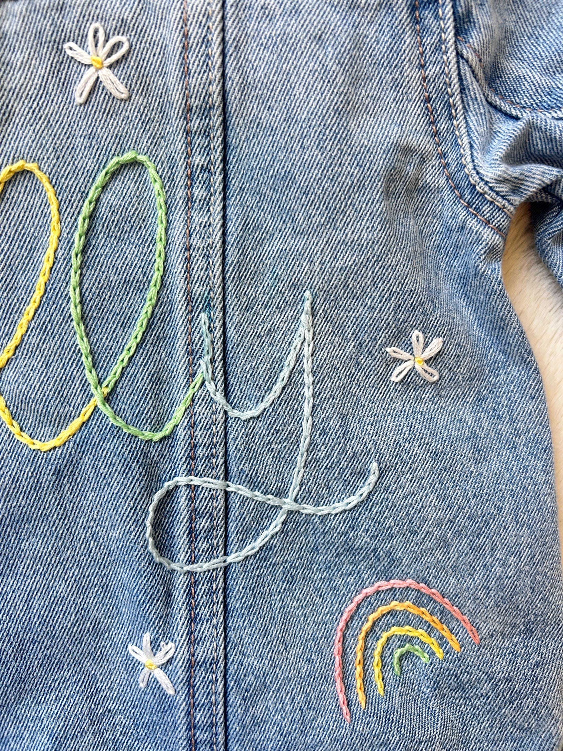Custom Hand Embroidered + Hand Lettered Denim Jacket Toddler, Kid and ...