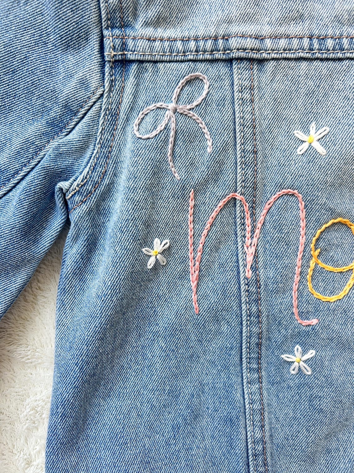 Custom Hand Embroidered + Hand Lettered Denim Jacket Toddler, Kid and ...