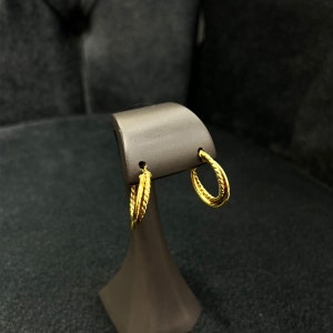 14k Gold Double Row Earrings, Twisted & Plain Round Earrings, Dangle Hoop Earrings, Rope Circle ...