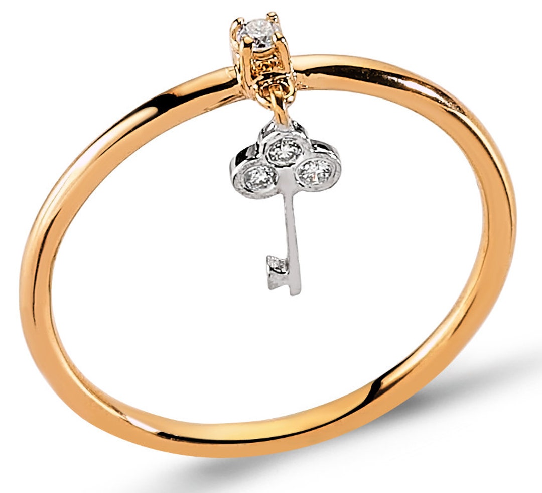 8K Gold Diamond Key Ring, Birthday Gift, Handmade Jewelry, Gold ...