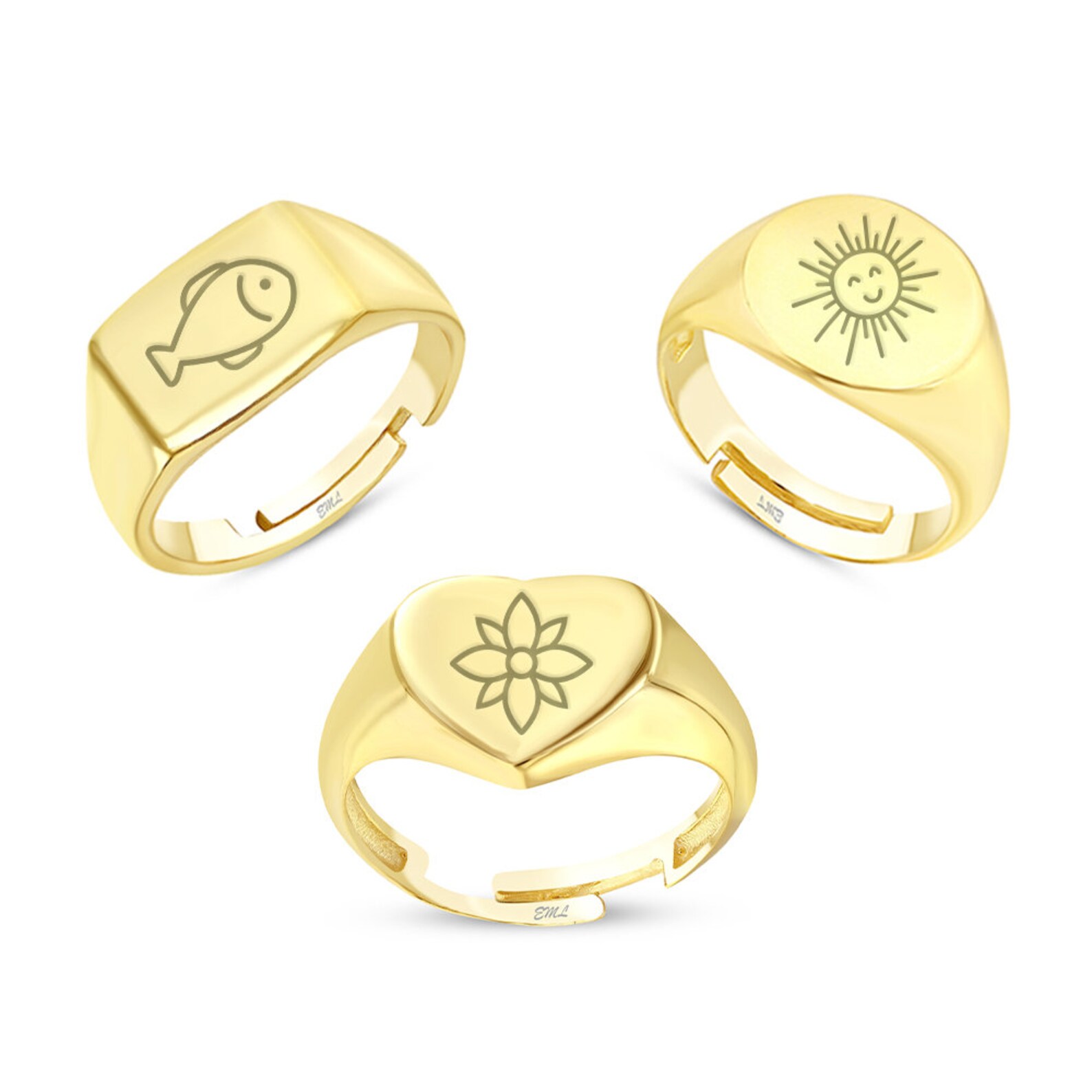 Adjustable & Customizable Signet Ring, Personalized Actual Drawing Logo ...
