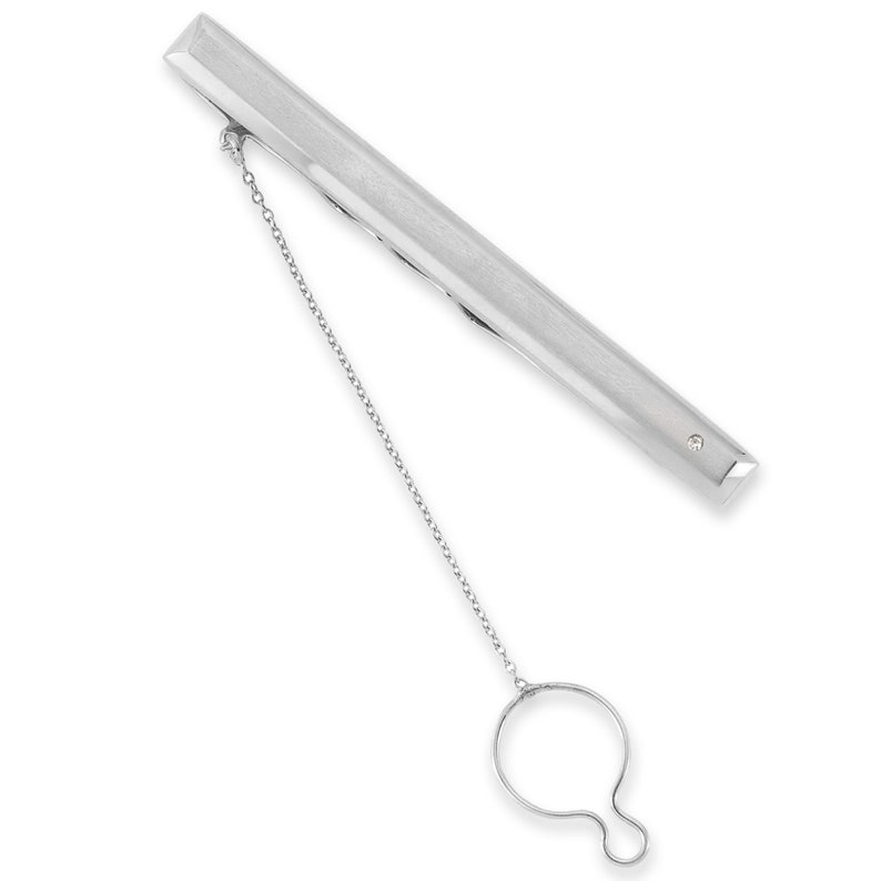 14K Gold 0.04 Ct Diamond Tie Clip, Bar Jewelry, Elegant Gold Clip With ...