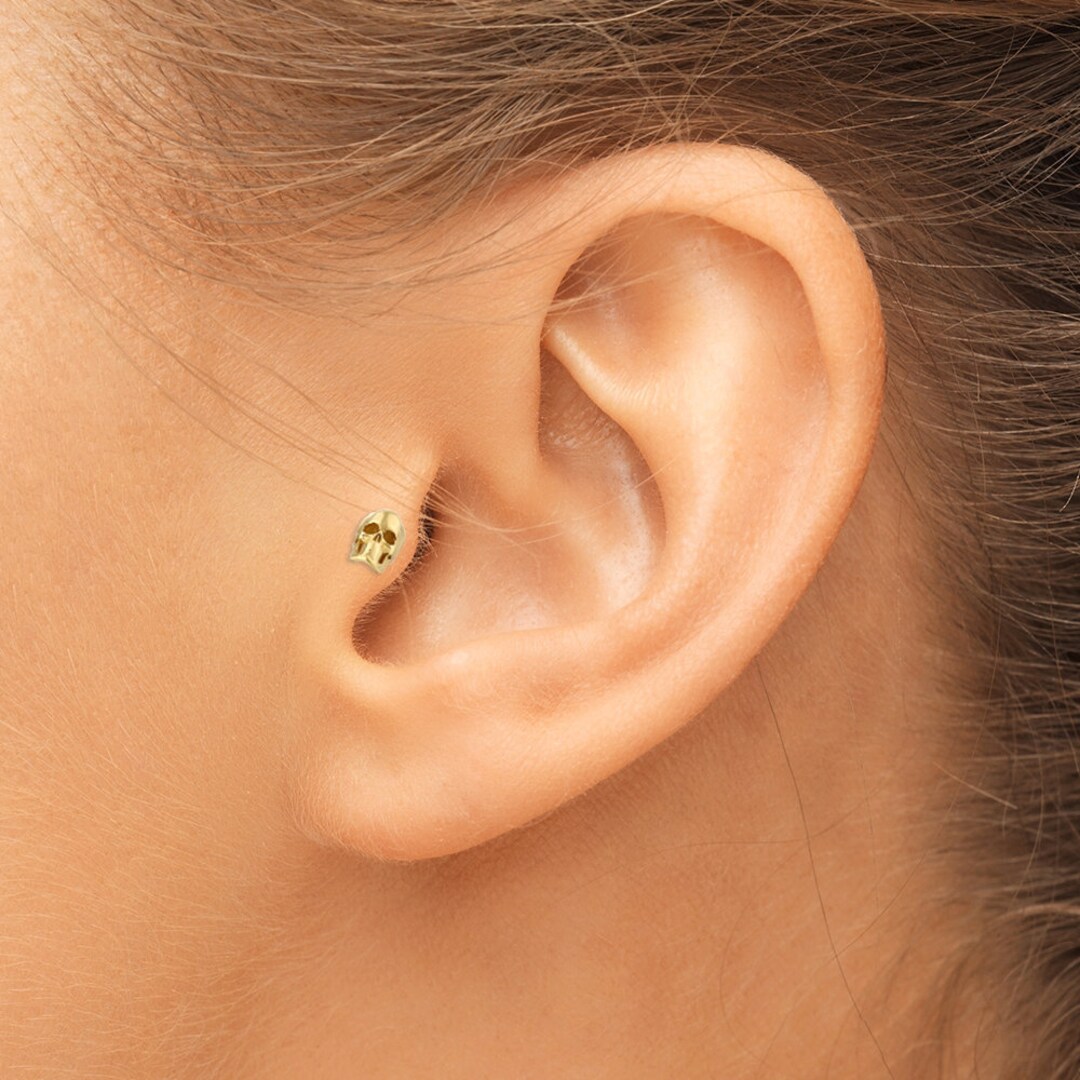 14K Solid Gold Skull Tragus Piercing, Tragus Piercing, Daith Piercing ...