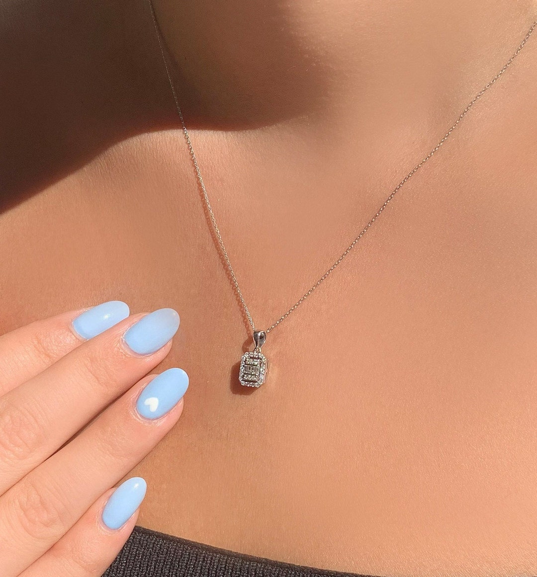Dainty Diamond Baguette 14k Gold Necklace, Gift for Her, Wedding Gift ...