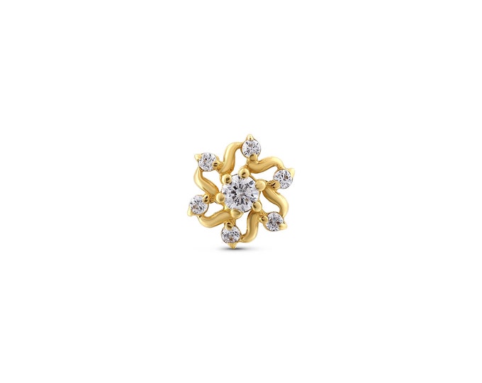 14K Solid Gold Daisy Ear Piercing | Flower CZ Piercing | Snow Flake ...
