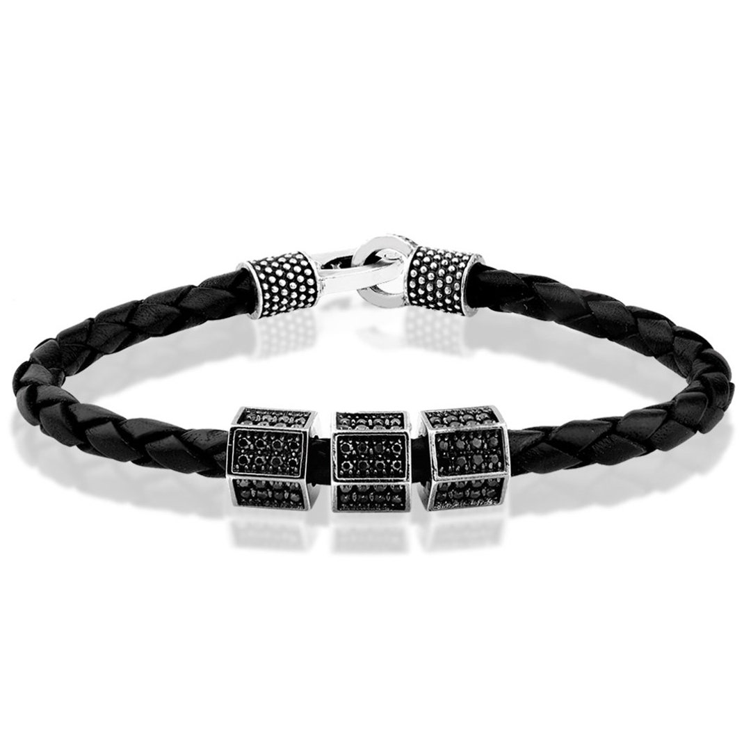 925K 1.39 Ct Black Diamond Drawstring Bracelet, Solid Simulated Diamond ...