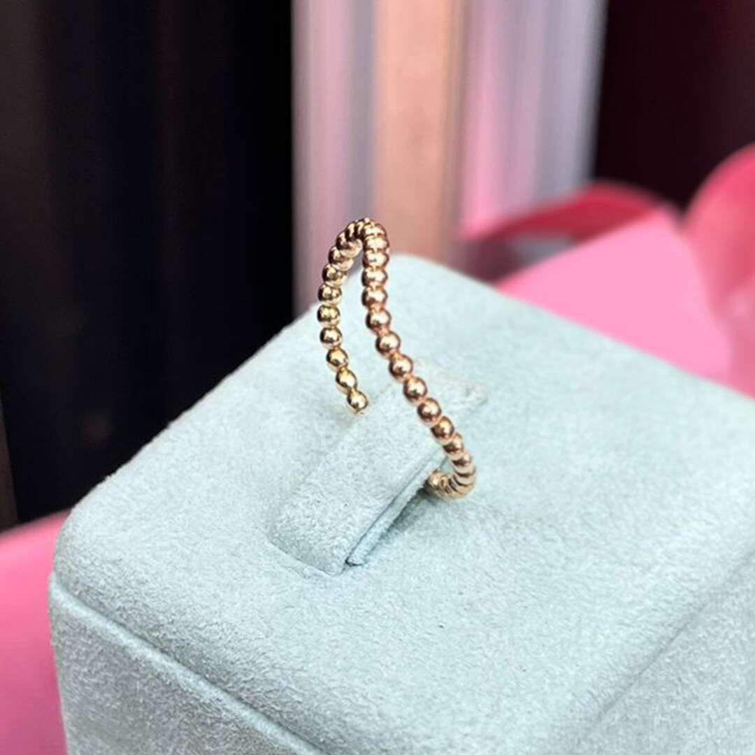 14K Gold Wavy Beaded Ring, Gold Dainty Ring, Stacking Rings, Gold ...