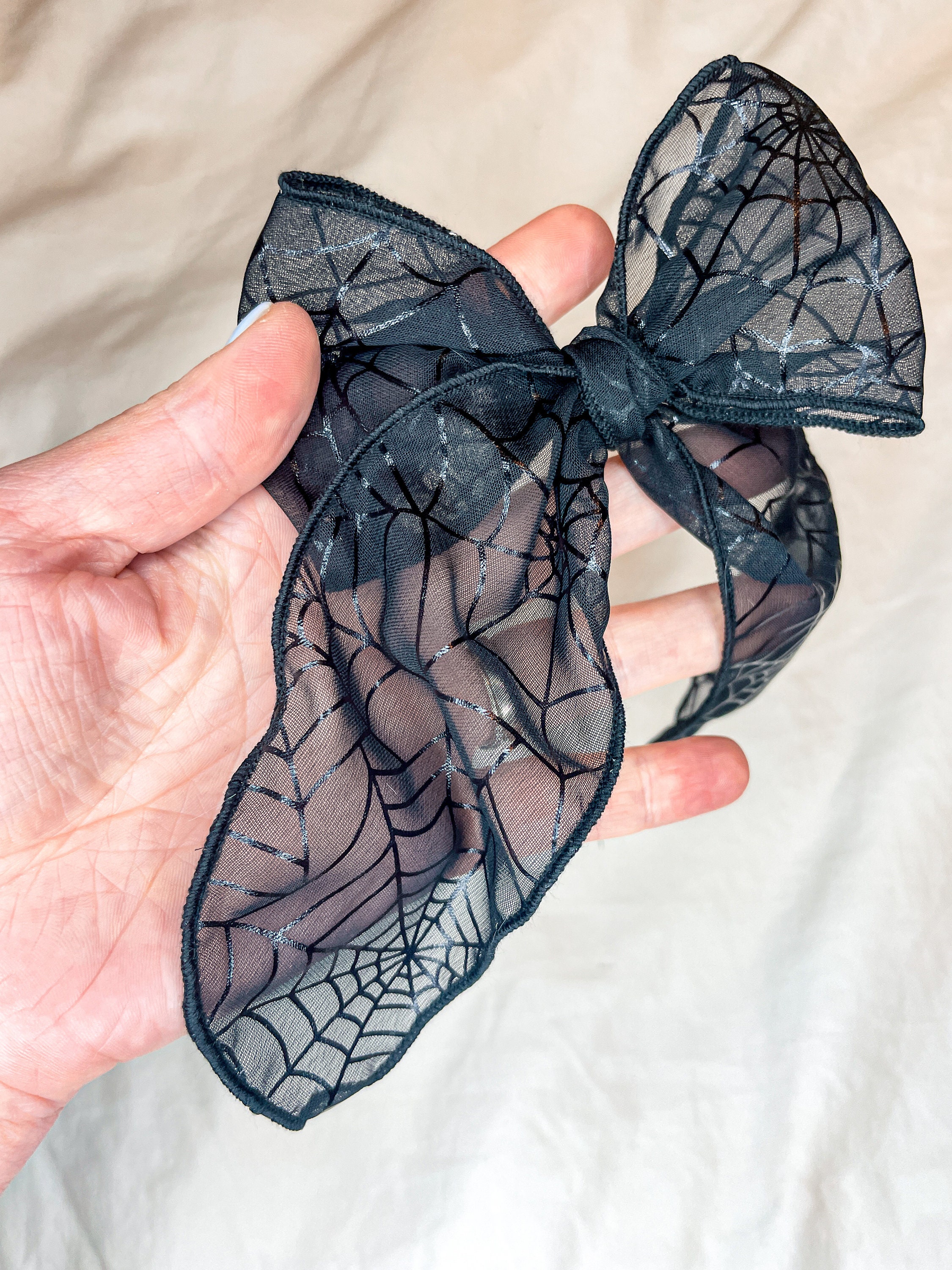 Spider Web Tulle Fable Bow-sheer Black Large Halloween Bow - Etsy