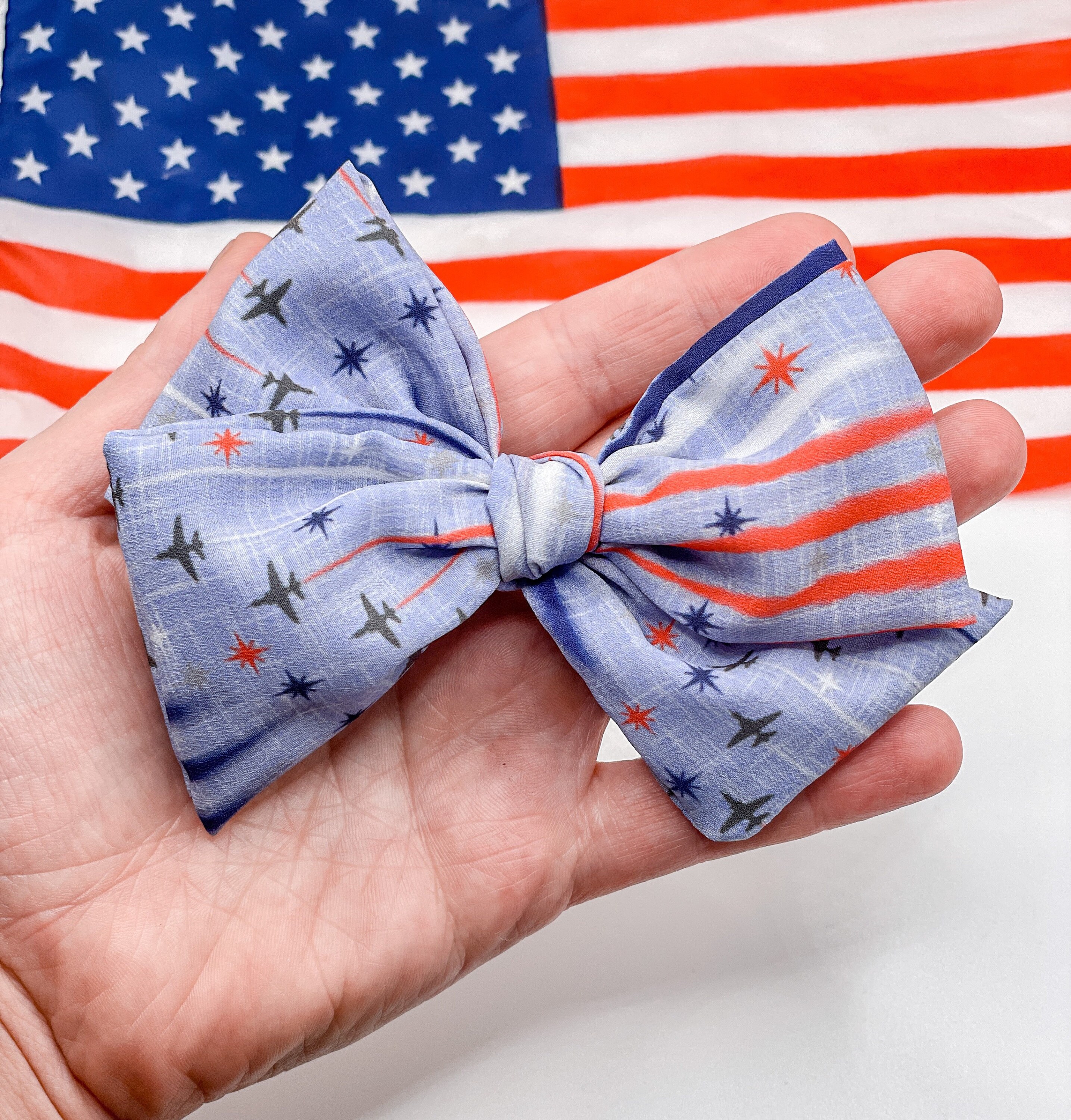 Patriotic Jet Airplane Pinwheel Bow Headband or Clip-fighter - Etsy