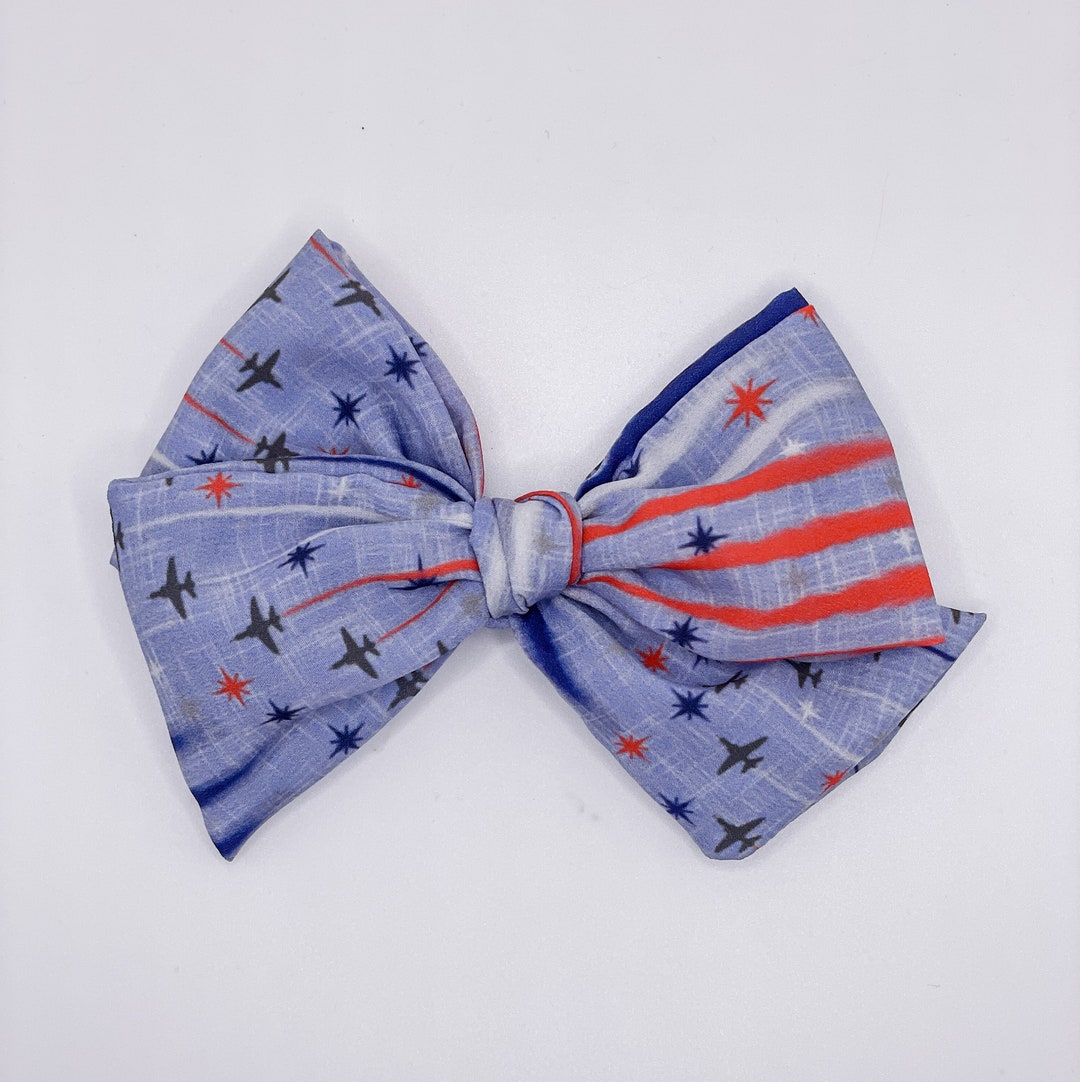 Patriotic Jet Airplane Pinwheel Bow Headband or Clip-fighter - Etsy