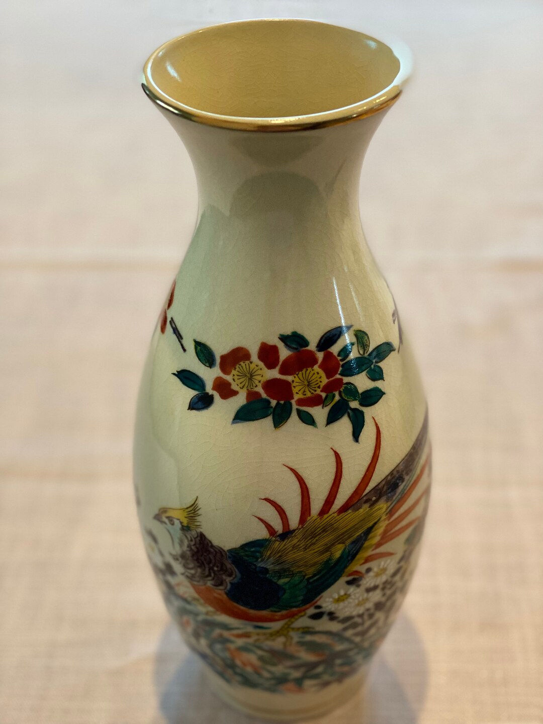 Vintage 12” JAPANESE Style PHOENIX Basan Fire Rooster Vase With Crackle ...
