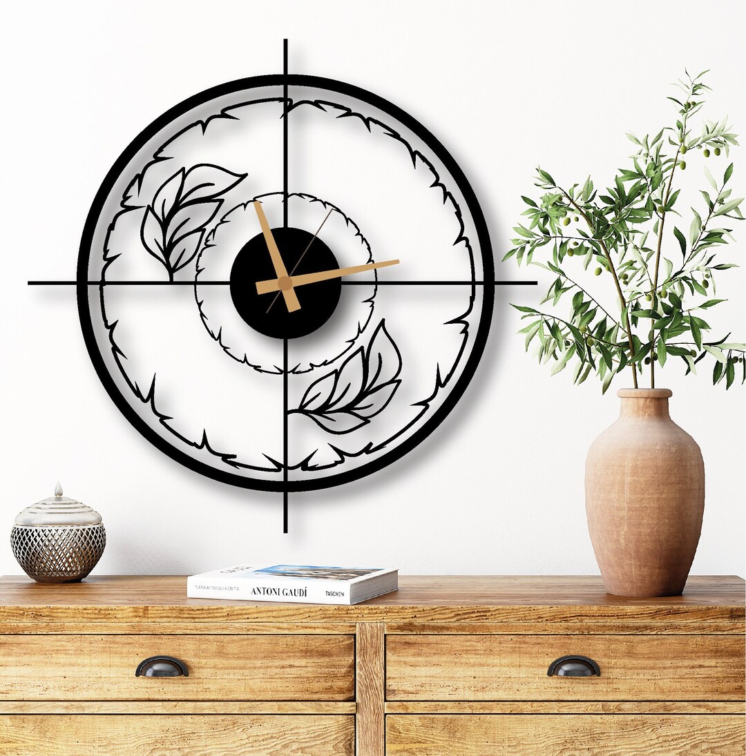 Minimalist Metal Floral Design Wall Clock, Metal Large Clock, Unique ...