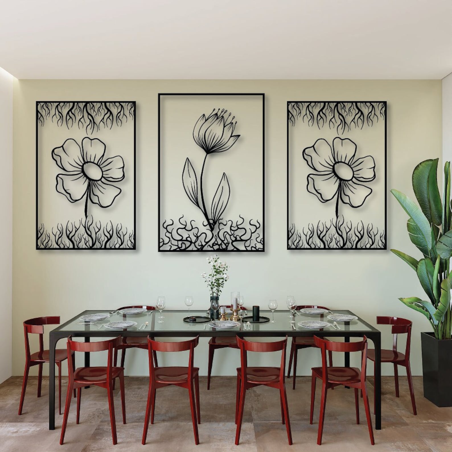 Metal Flower Wall Art Metal Wall Decor 3 Pieces Wall - Etsy