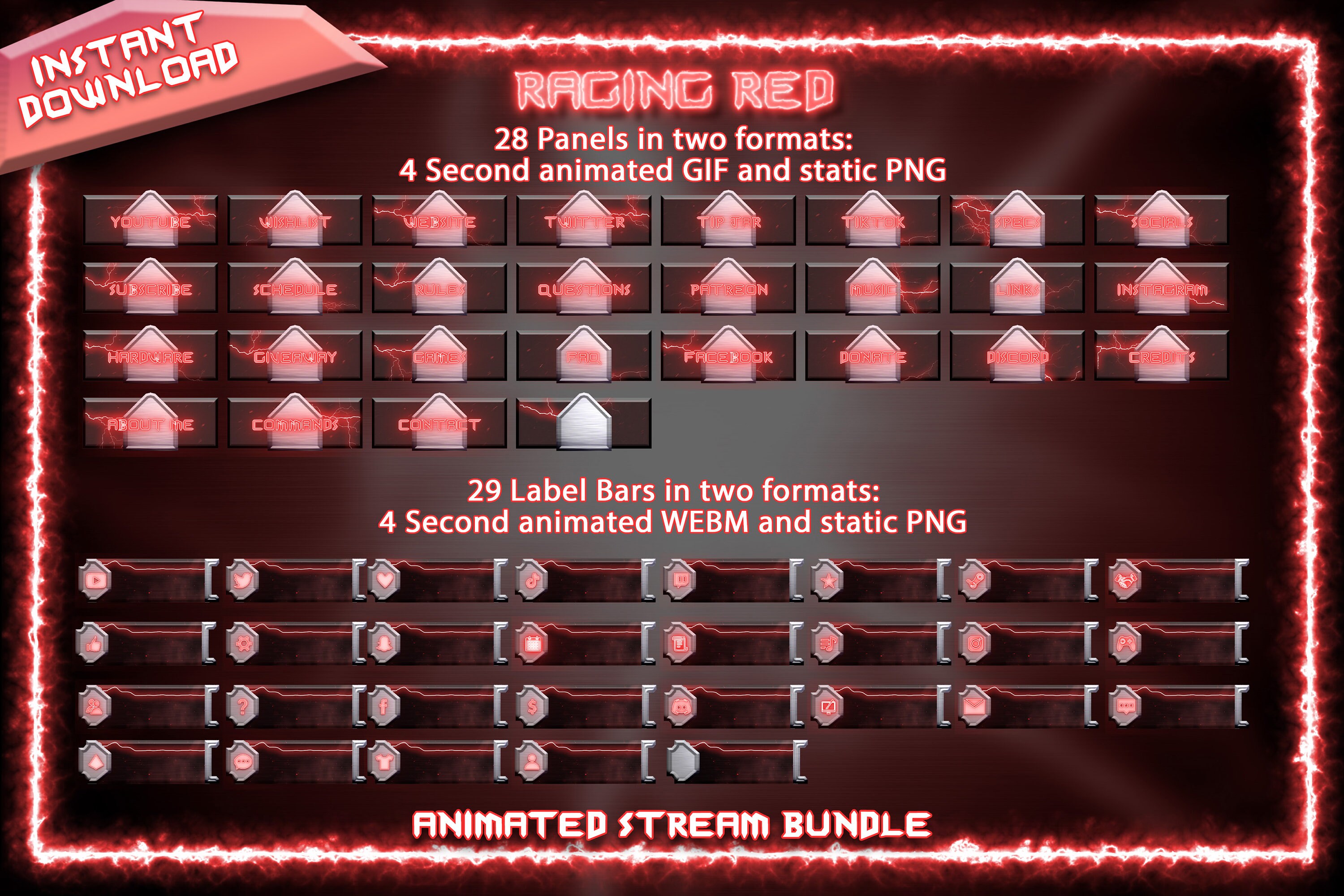 Full Animated Red Twitch Bundle, Animated Twitch Stream Package, Twitch ...