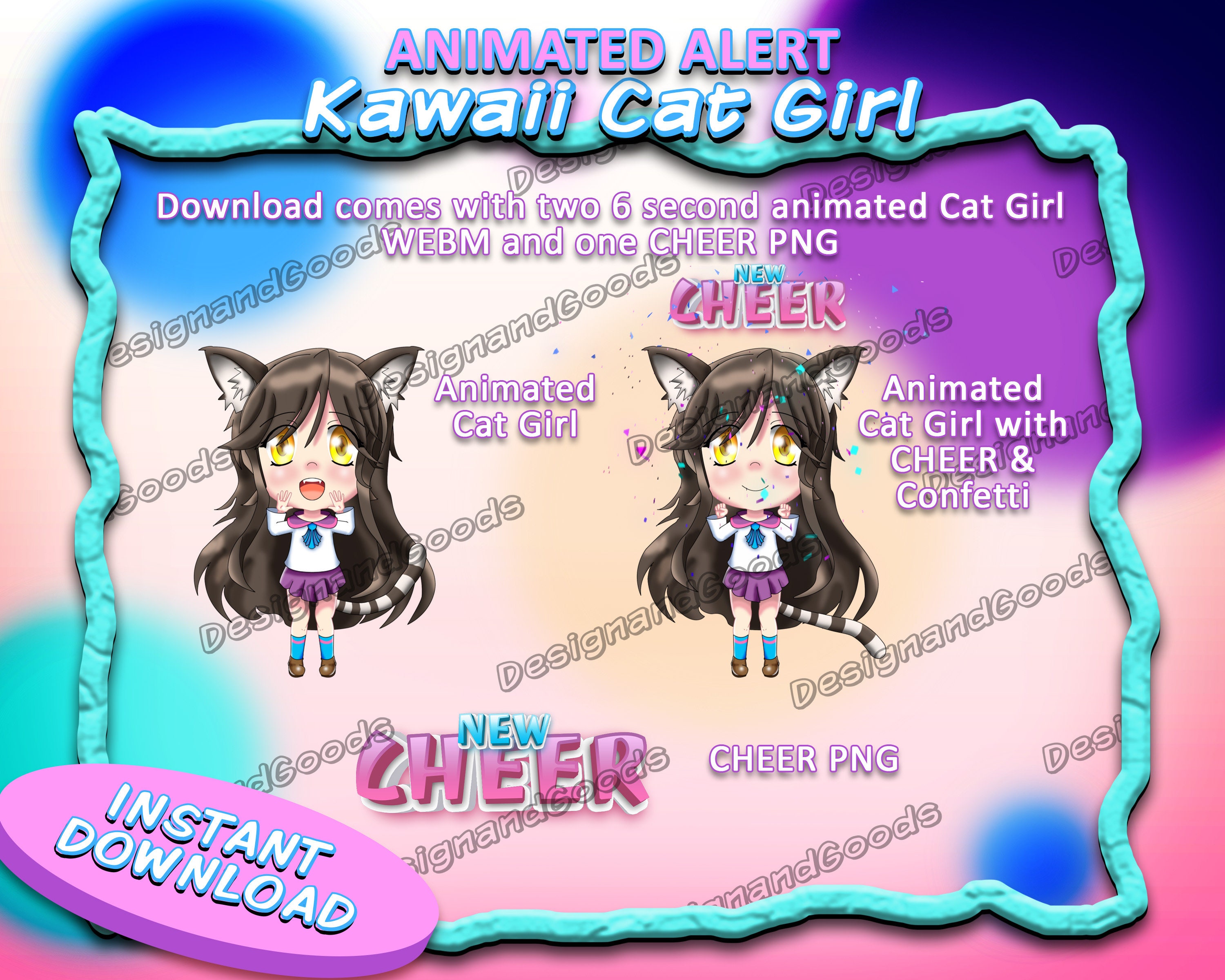 Animated Kawaii Girl Twitch Alert, Anime Twitch Alert, Kawaii Cat Girl ...