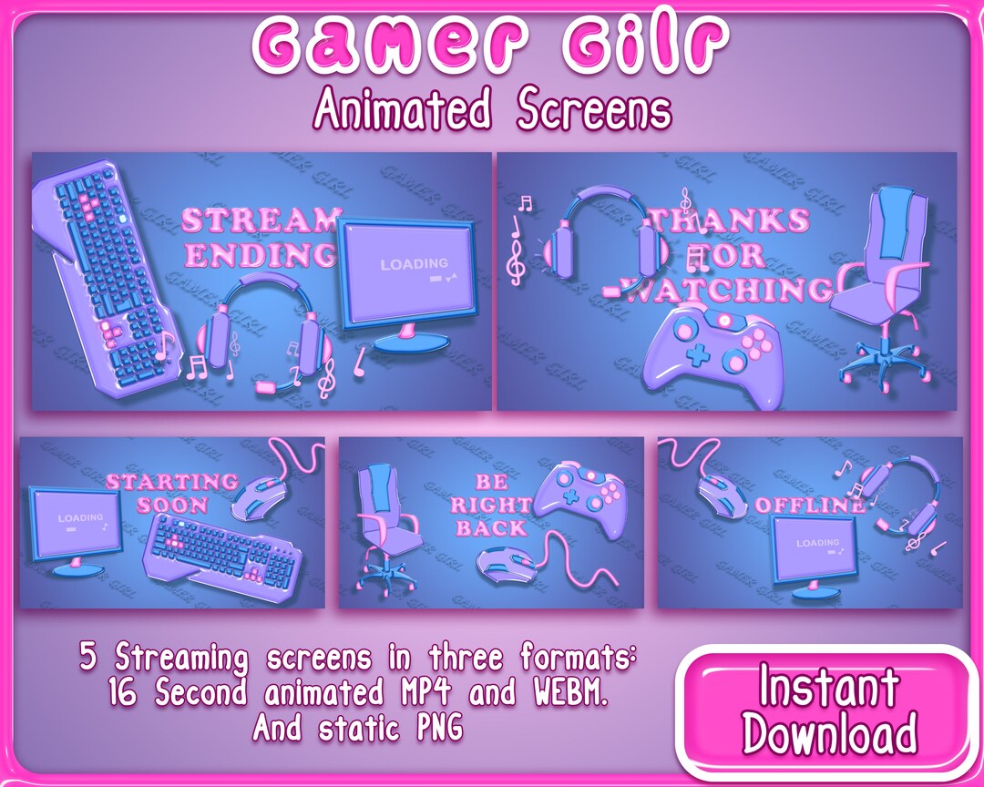 Gamer Girl Fun Streaming Screens Animated Screens Streamer - Etsy