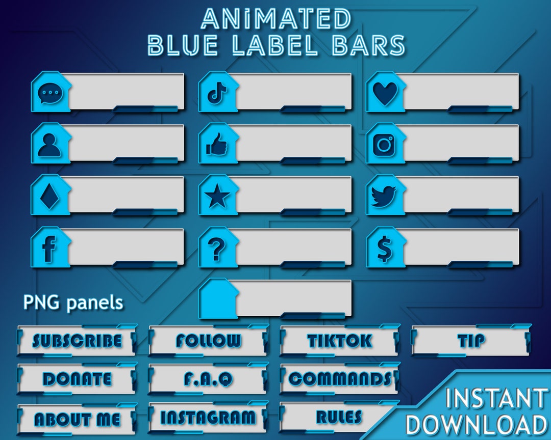 Cool Blue Twitch Panels Pack, Neon Lights, Animated Label Bars ...