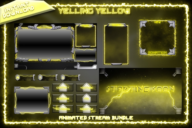 Full Animated Twitch Bundle, Yellow Overlay, Twitch Stream, Twitch ...