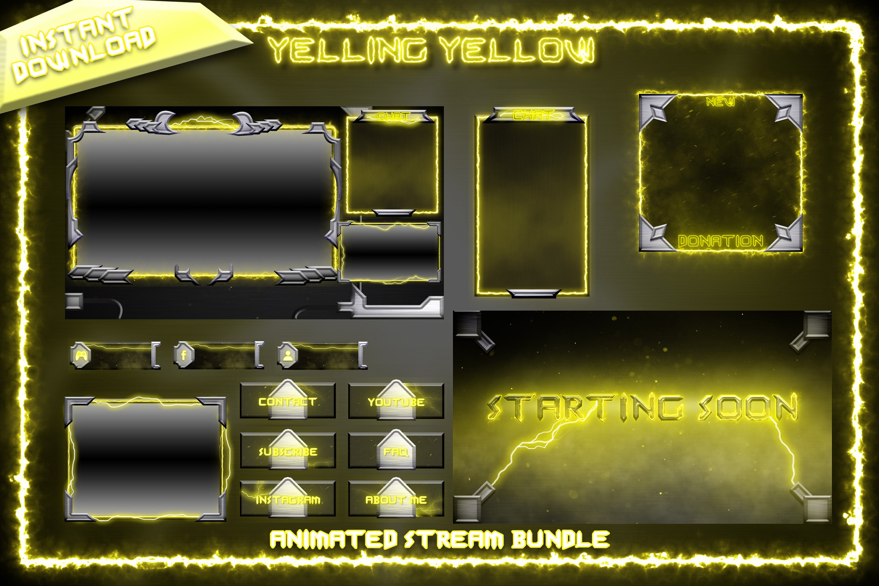 Full Animated Twitch Bundle, Yellow Overlay, Twitch Stream, Twitch ...