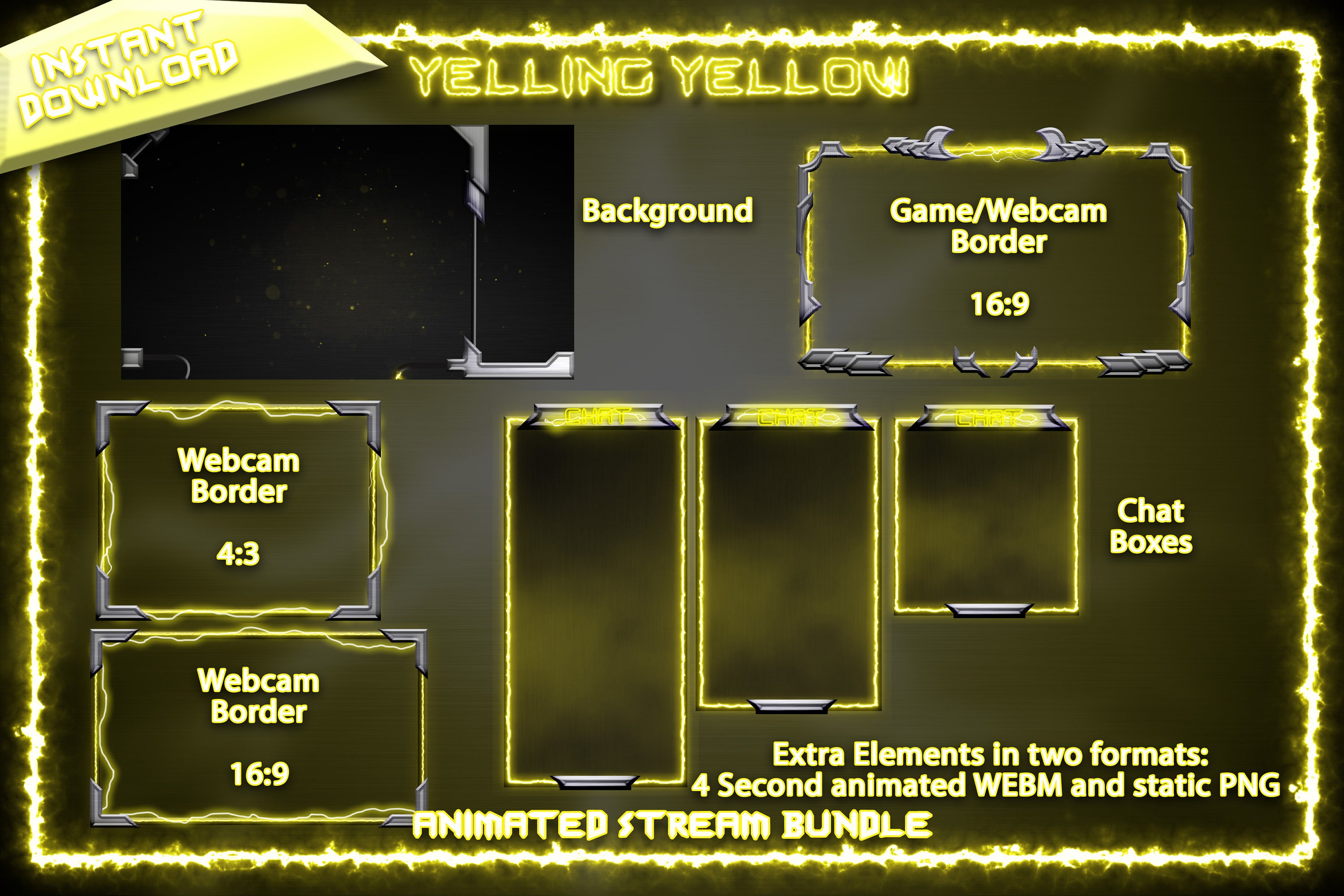 Full Animated Twitch Bundle, Yellow Overlay, Twitch Stream, Twitch ...