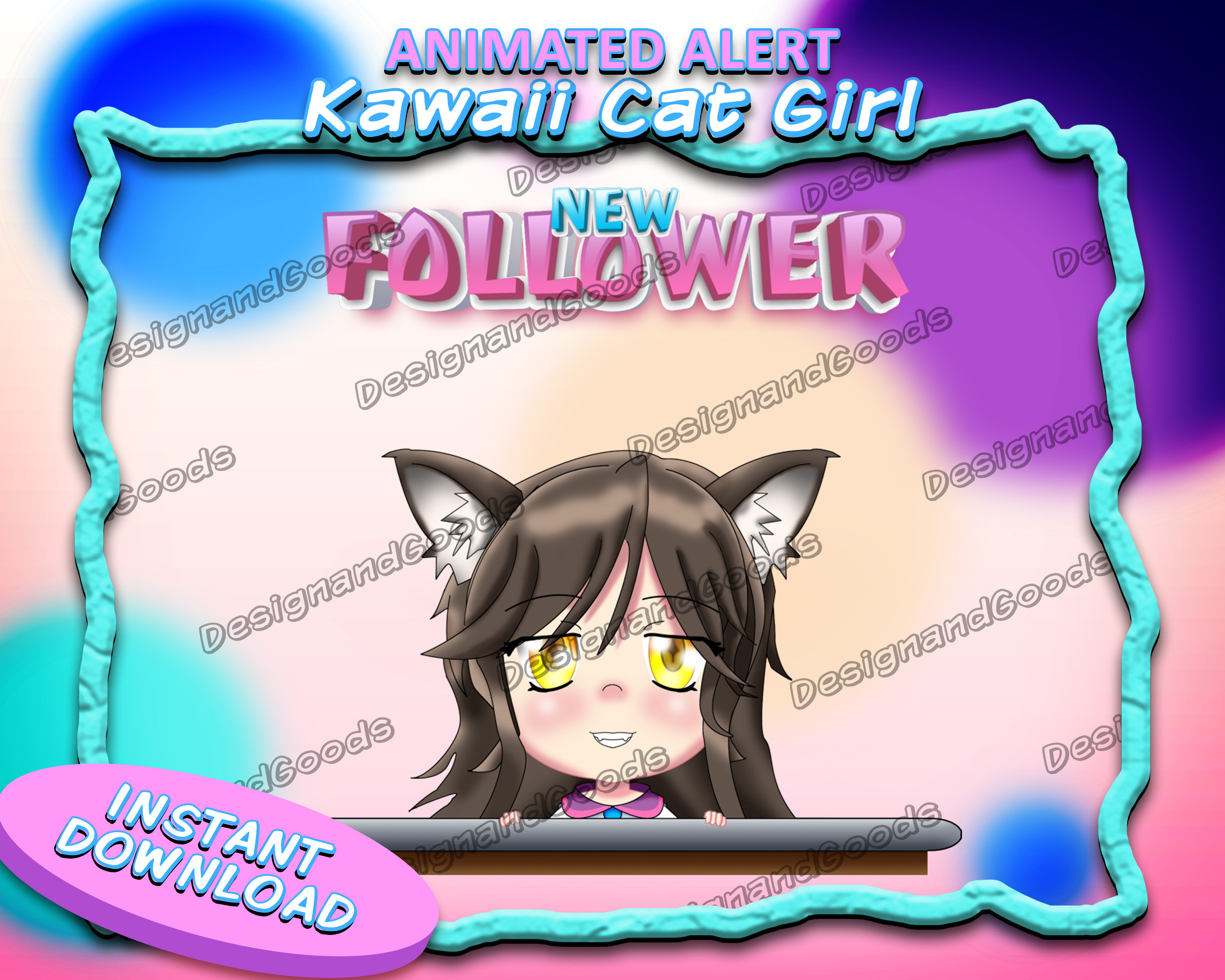 Kawaii Cat Girl Alert, Chubby Cat Alert, Anime Twitch Alert, Animated ...