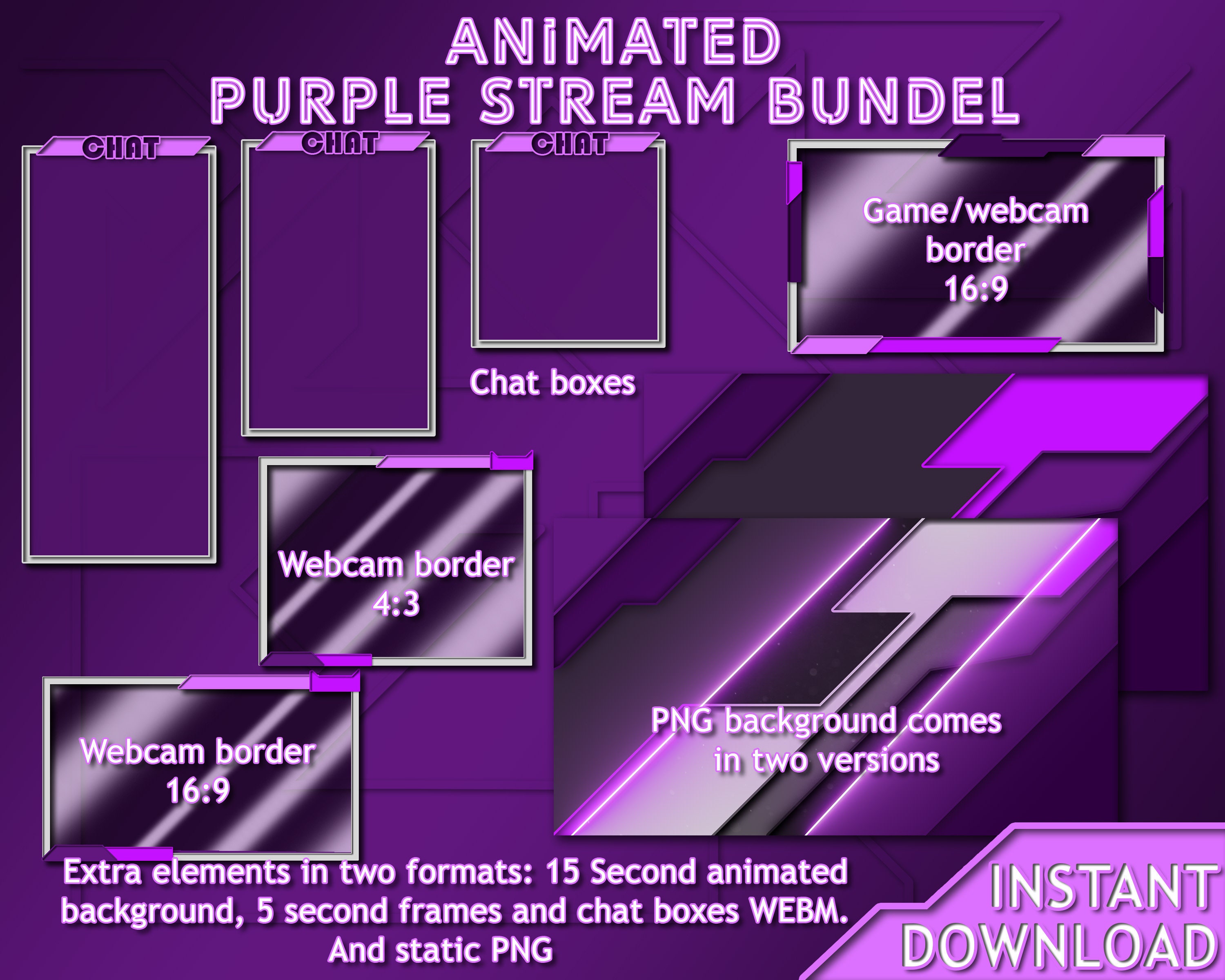 Twitch Animated Overlay Bundle, Animated Streaming Package, Twitch ...