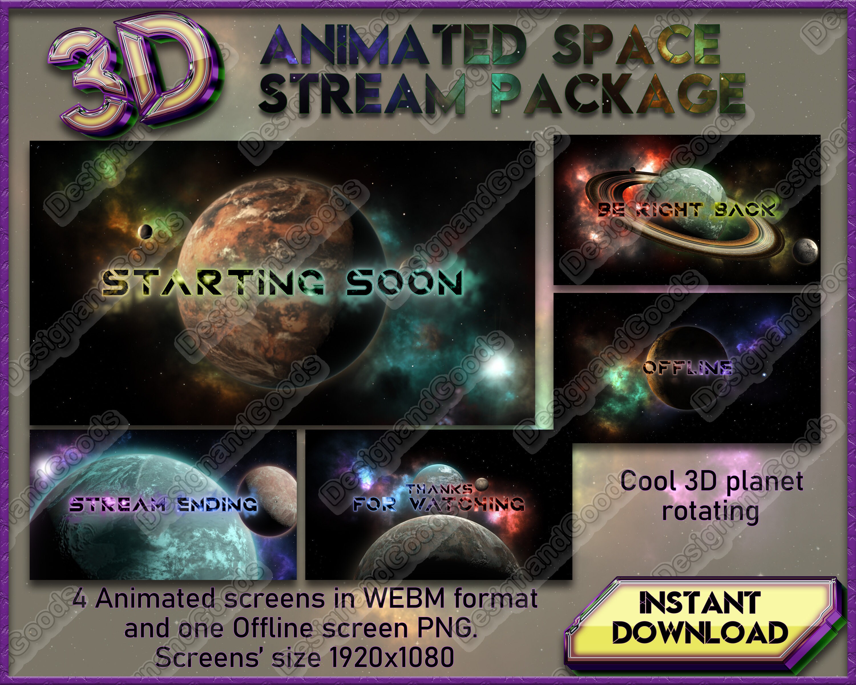 Animated Space Stream Bundle, Space Screens, Twitch Stream Package ...