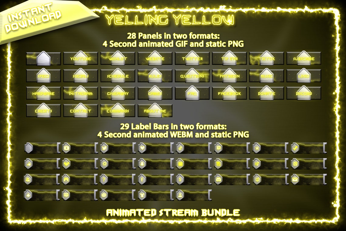 Full Animated Twitch Bundle, Yellow Overlay, Twitch Stream, Twitch ...