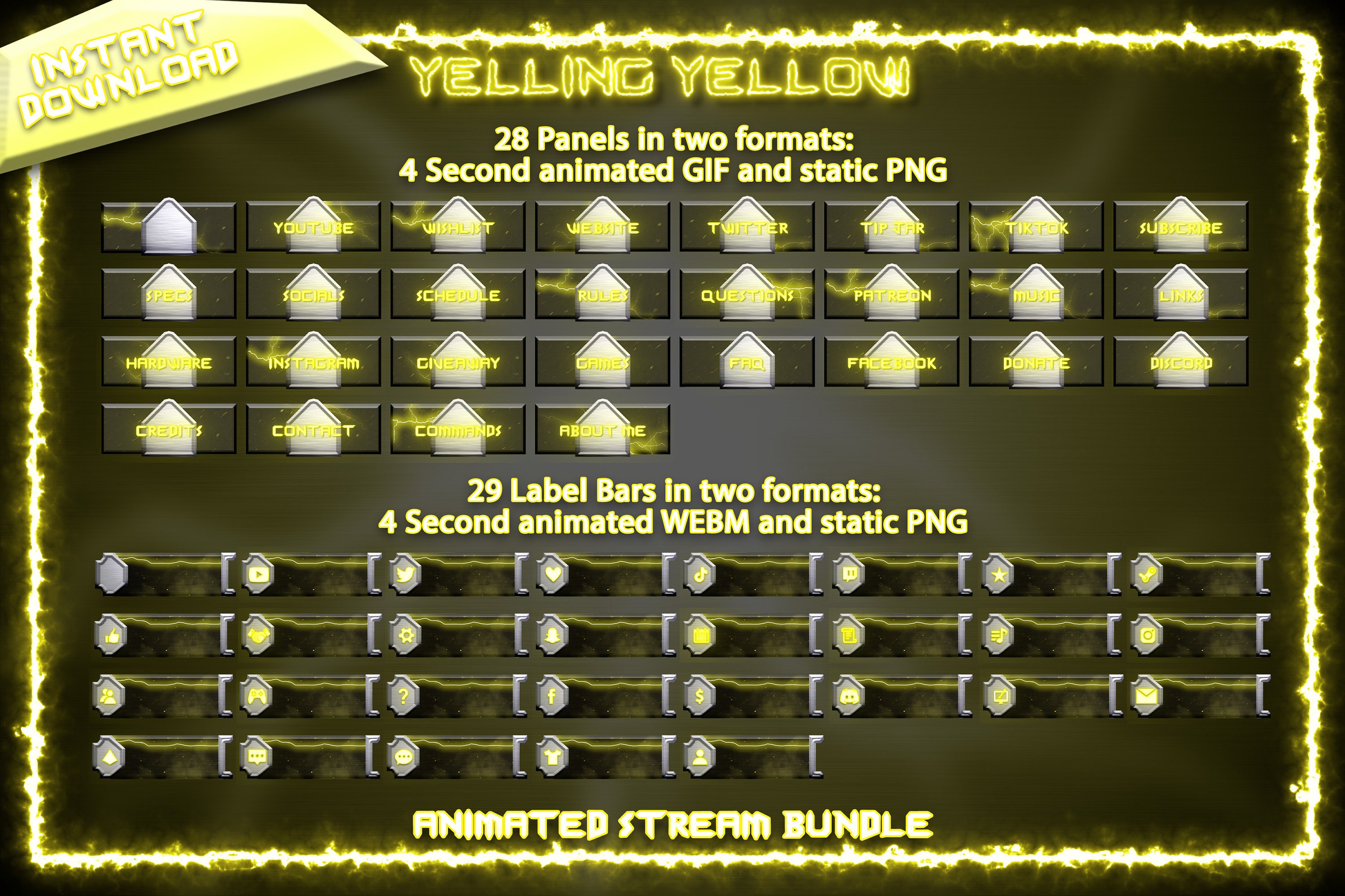 Full Animated Twitch Bundle, Yellow Overlay, Twitch Stream, Twitch ...