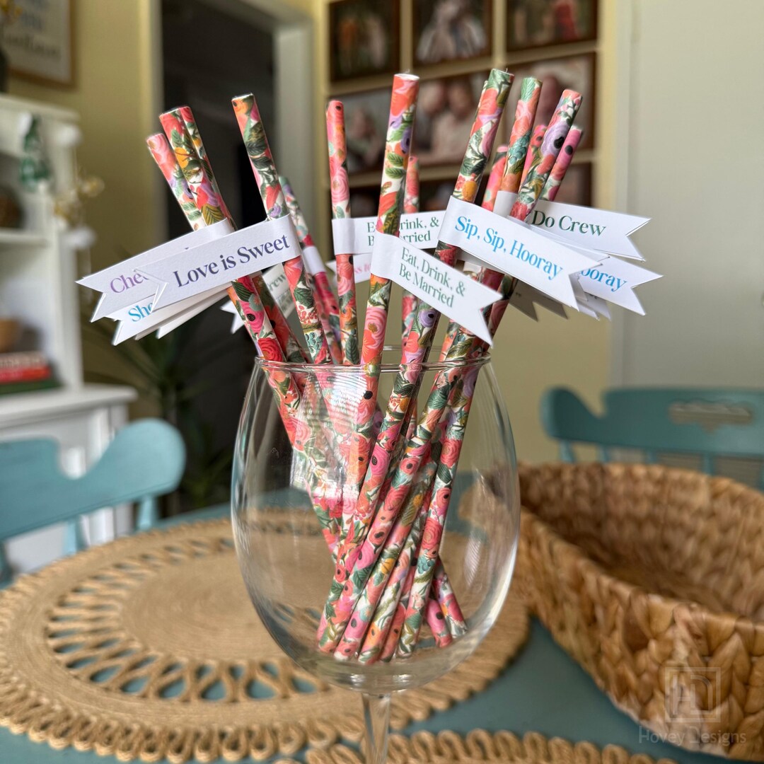 Bridal Shower Straw Flags: Colorful Prewritten Banner (PDF Download ...