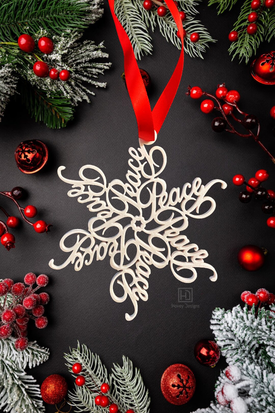 Peace Snowflake Ornament: Holiday Home Decor 3D Printed - Etsy