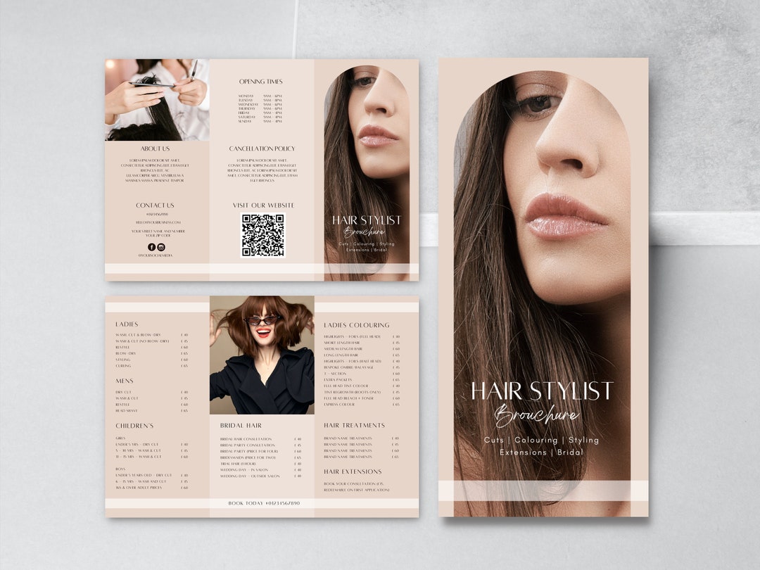 Hairdresser Trifold Brochure - Salon, Stylist Brochure, Price List - Etsy
