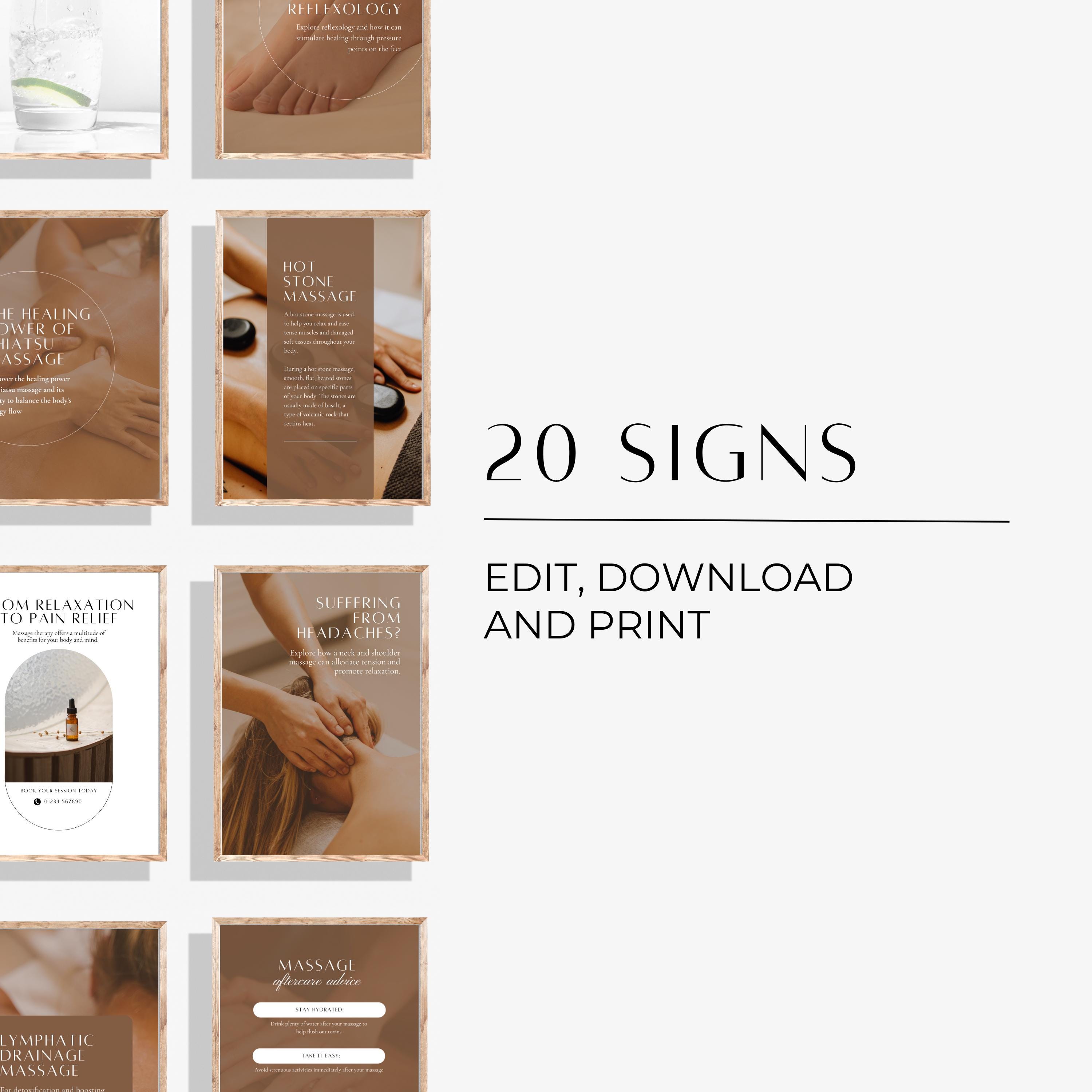 Massage Therapy Sign Templates, Massage Therapist Wall Decor, Treatment ...