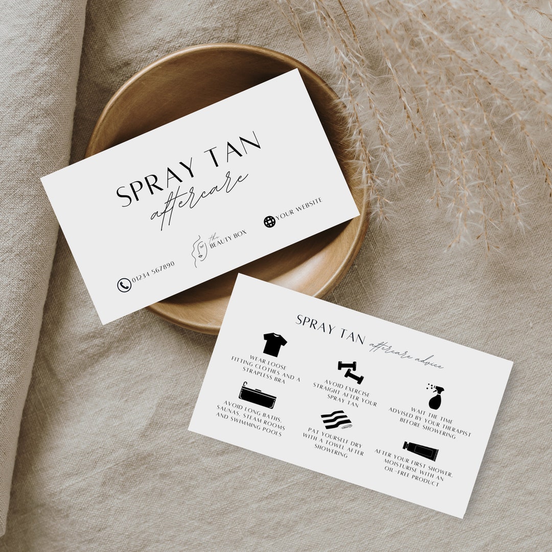 Spray Tanning Aftercare Cards Template Spray Tan Post - Etsy
