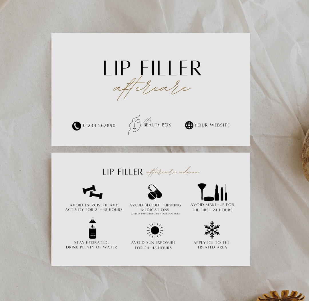 Lip Filler Aftercare Card Template, Editable Lip Injections Care Guide ...
