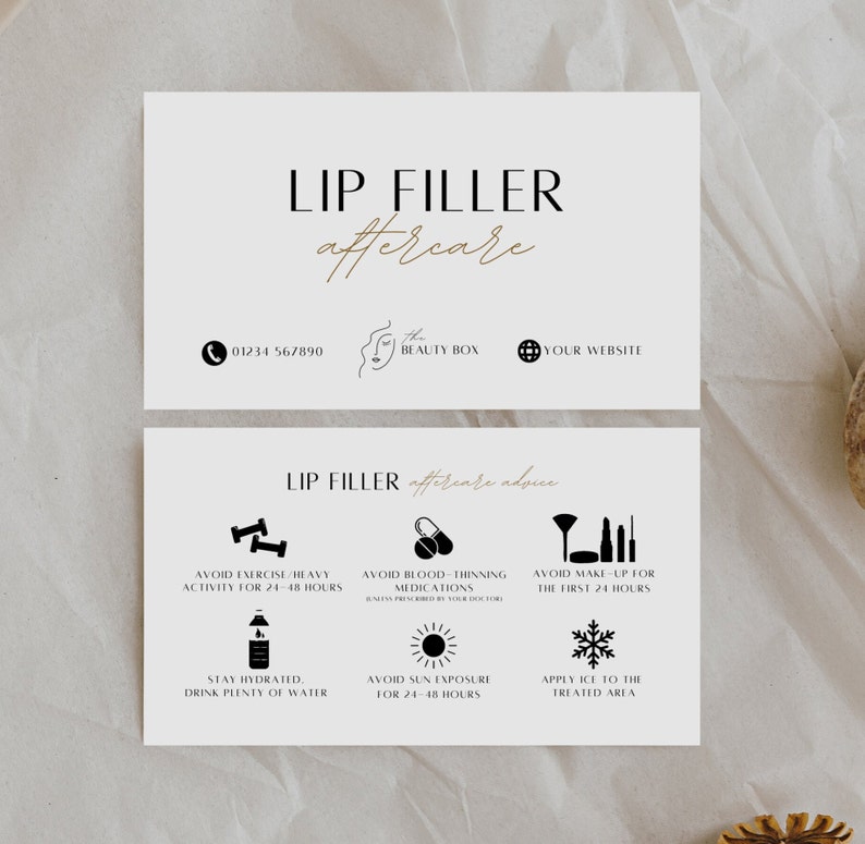 Lip Filler Aftercare Card Template: Editable Injection Care Guide ...