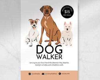 Dog Walking Flyer Poster Leaflet, Editable Flyer Template, Dog Walking ...