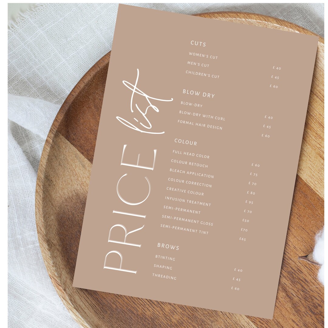 Price List Template Editable Price Sheet Salon Price List - Etsy