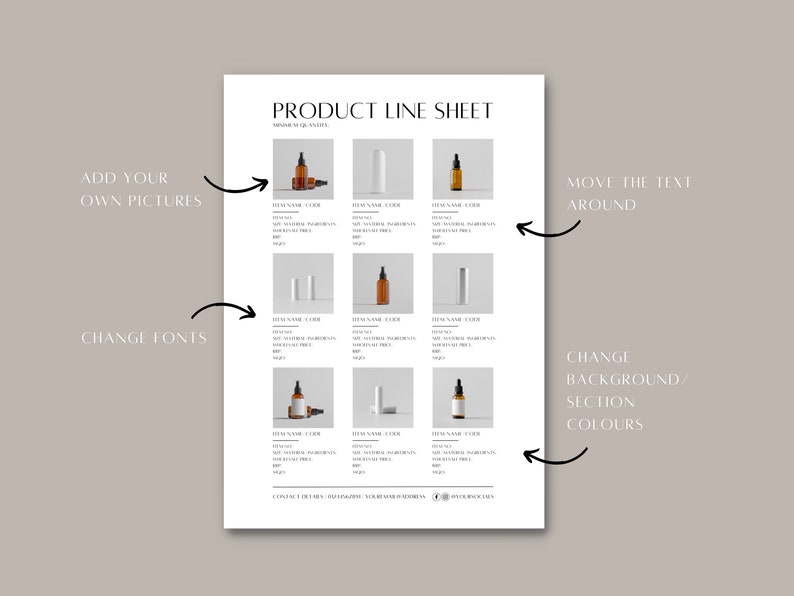 Product Line Sheet Wholesale Catalogue Template Editable - Etsy