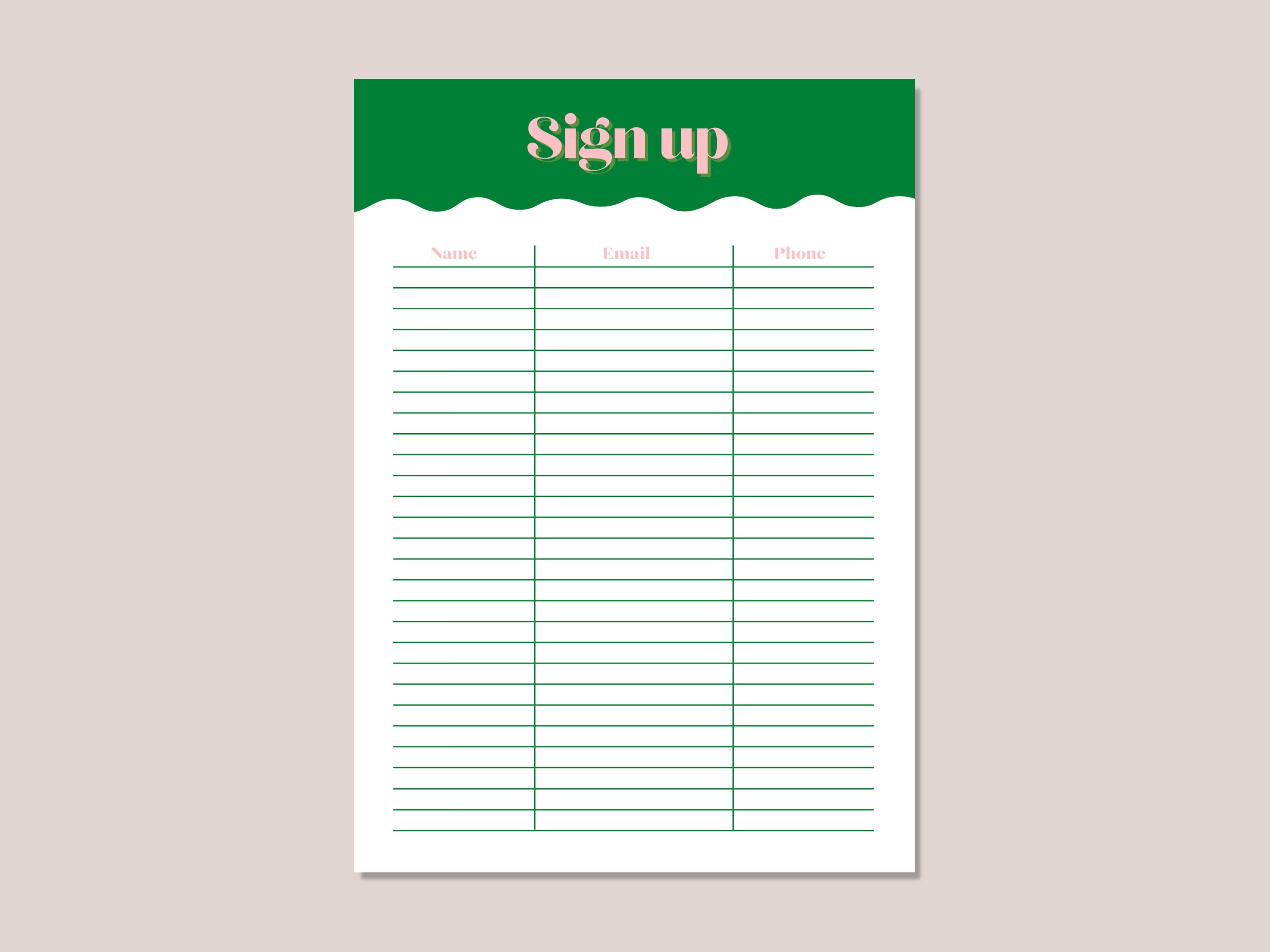 Sign up Sheet, Craft Fair Sign up Sheet, Event Sign Up, Volunteer Sign ...