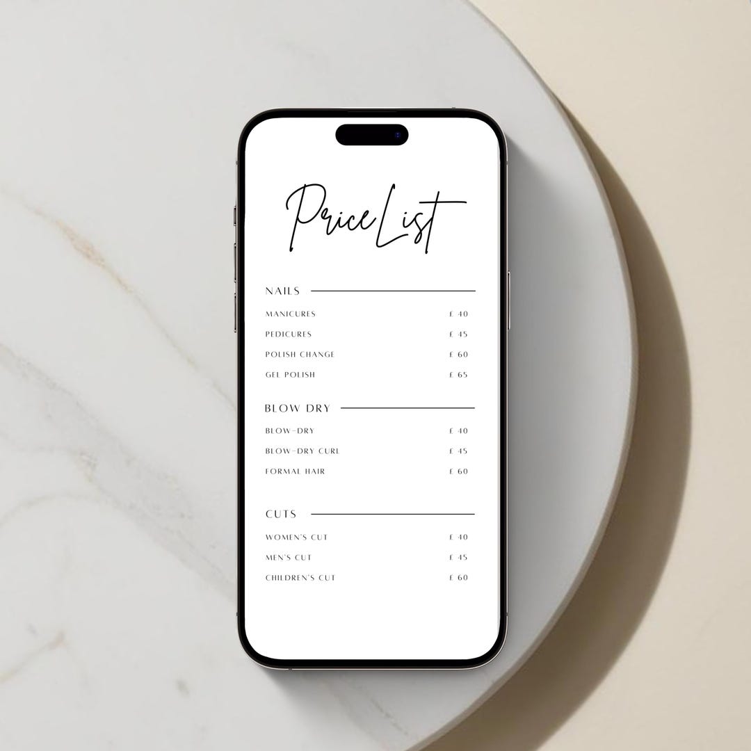 Electronic Price List Template - Etsy