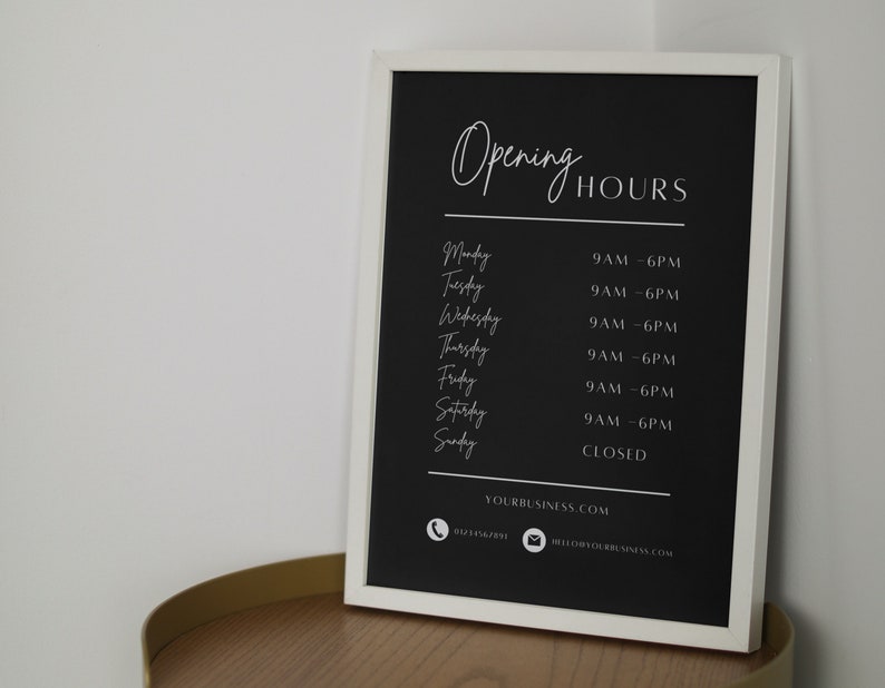 Opening Hours Sign Template - Etsy