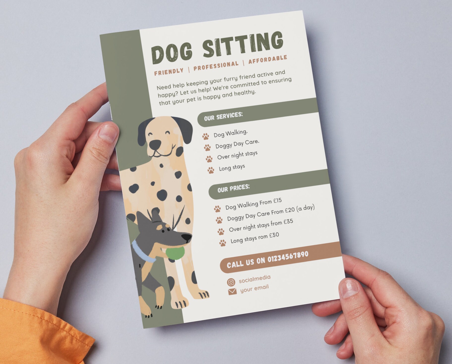 Dog Sitting Flyer: Pet Care Leaflet Template (A5) (canva Editable) (PDF ...