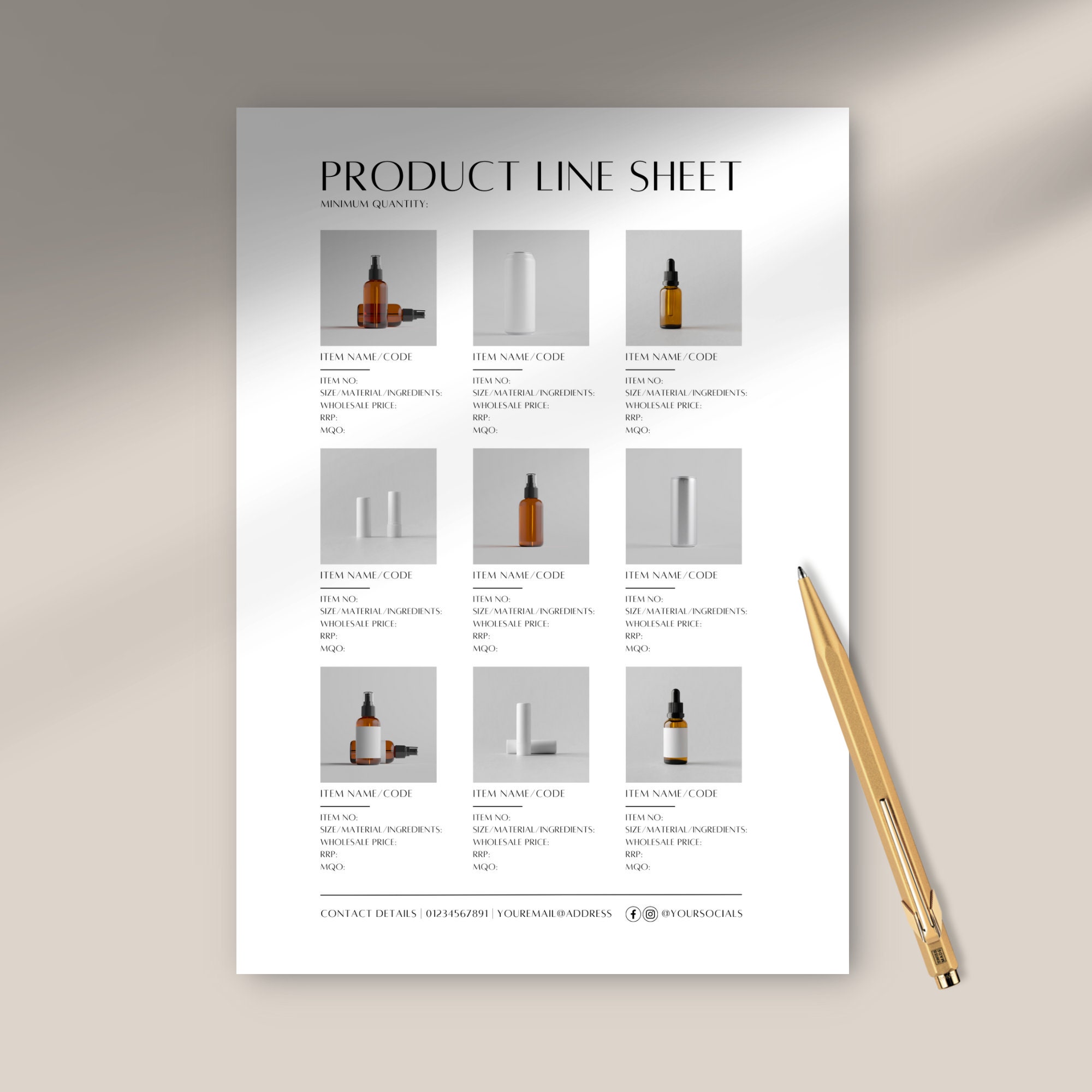 Product Line Sheet, Wholesale Catalogue Template, Editable Price List ...
