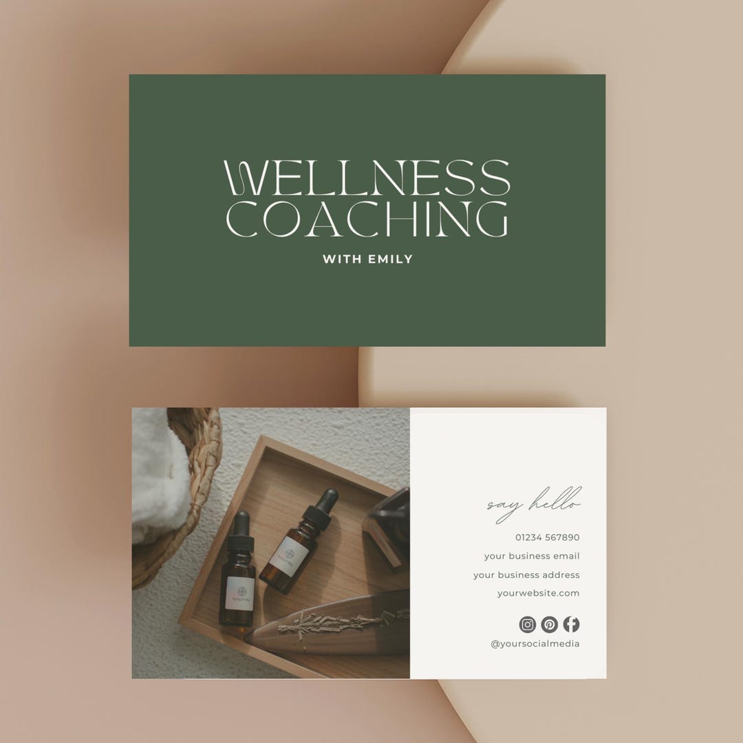 Wellness Coaching Business Card Template, Editable Contact Details Card ...