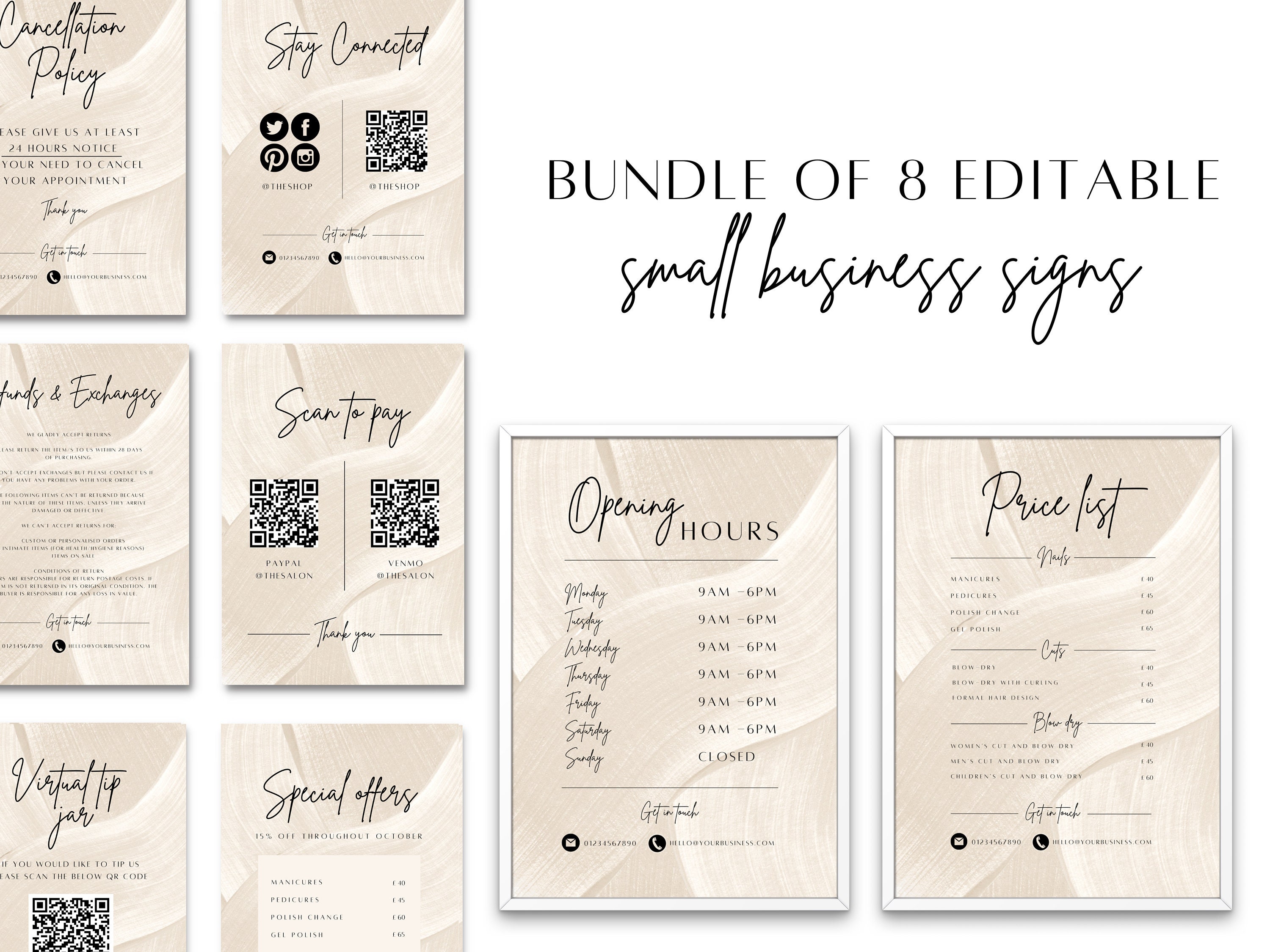 Price List Sign Bundle Social Media Sign Scan to Pay Sign - Etsy